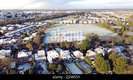 Peterborough, UK. 01st Apr, 2022. A light dusting of snow has fallen on ...