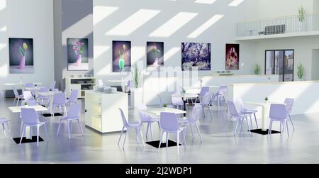 3d Concept Coffee Shop Cafeteria Rendered Elevation Perspective Plan