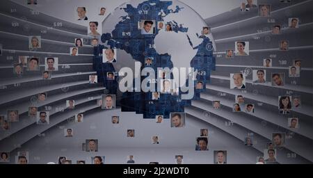 Composition of network of connections with people's photographs over ...