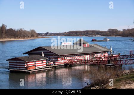 the boathouse restaurant Alte Liebe on the bank of the river Rhine in ...