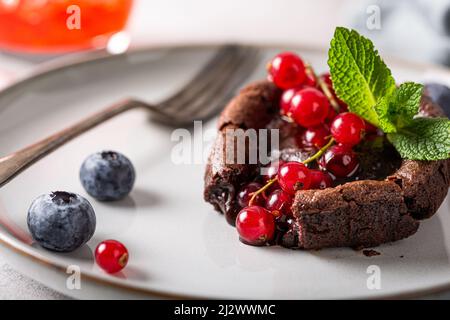 Homemade hot chocolate pudding with fondant center , lava cake Stock ...