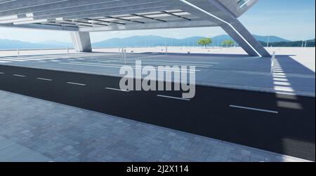 Roadside street view with modern rooftop building Stock Photo - Alamy