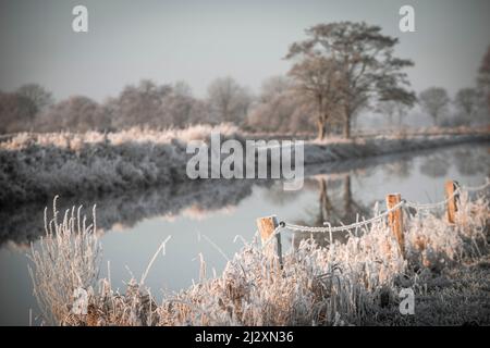 The Friedeburg Deep in frost, Etzel, East Friesland, Lower Saxony ...