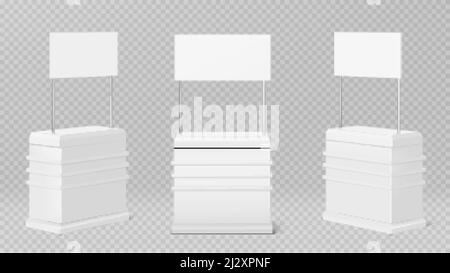 Advertising and promo booth stand. Realistic vector illustration set of ...