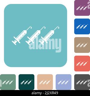 Third vaccine dose white flat icons on color rounded square backgrounds ...