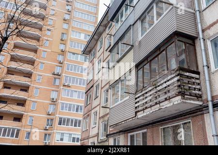 View of Khrushchyovka, common type of old low-cost apartment building ...