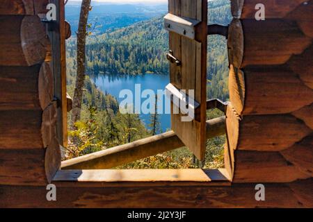 View of the Rachelsee from the Rachel,Bavarian Forest,Lower Bavaria ...