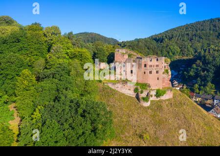 Aerial view of Frankenstein Castle ruins near Weidenthal, Palatinate ...