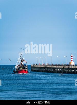 The small port of Amble on the Northumberland coast in the northeast of ...