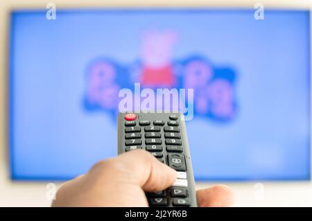 Peppa Pig animated cartoon on the TV Stock Photo - Alamy