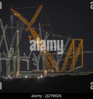 Night time view of the EDF Nuclear Power Station construction site at ...