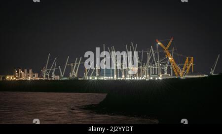 Night time view of the EDF Nuclear Power Station construction site at ...