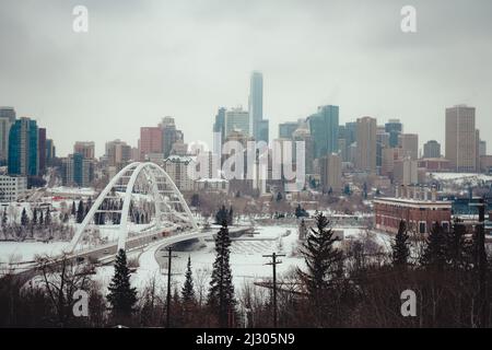 A photo of Edmonton downtown in snow showing Alberta Legislature and ...