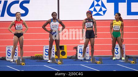 Géraldine Frey, Daryll Neita and Michelle-Lee Ahye competing in the ...