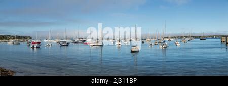 TISBURY, USA - SEP 25, 2017: sailing ships anchor in the harbor of ...