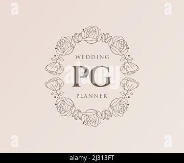 PG Initials letter Wedding monogram logos template, hand drawn modern ...