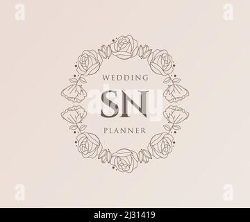 SN Initials letter Wedding monogram logos template, hand drawn modern ...