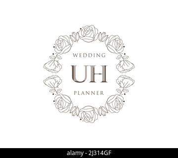UH Initials letter Wedding monogram logos template, hand drawn modern ...