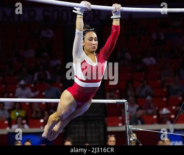Arkansas gymnast Maddie Jones competes on the floor against LSU during ...