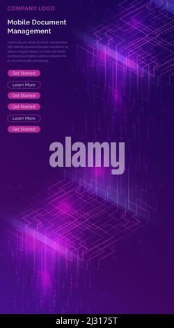 Big data waterfall or cascade, digital binary code data flow analysis visualization, isometric ...