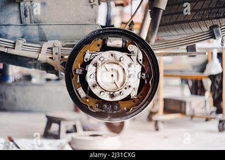 Truck wheel hub with drum brake pads cross section Stock Photo - Alamy