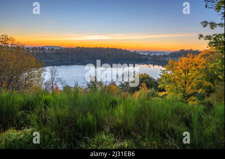 Dawn at Weinfelder Maar near Daun, Totenmaar, Dauner Maare, Eifel ...