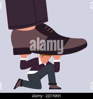 Businessman under giant military boot of army soldier. Violence of ...