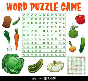 Raw cabbage vegetables, word search puzzle game worksheet, vector kids ...