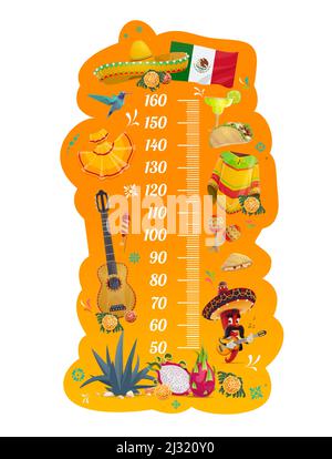 Kids height chart. Cartoon mexican food pirate and corsair characters ...