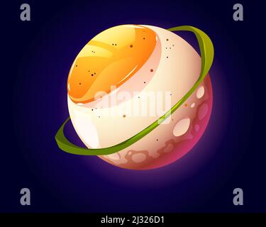 Egg planet in outer space. funny food sphere with fried ovum texture ...