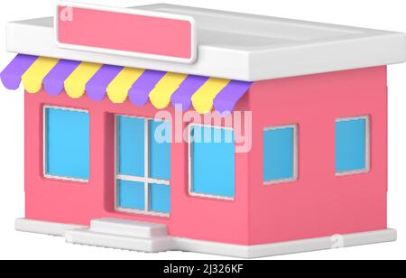 Shop building. Front and side view. 3d and outline drawing Stock Vector ...