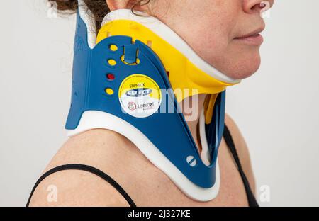 A cervical collar, also known as a neck brace, is a medical device used ...
