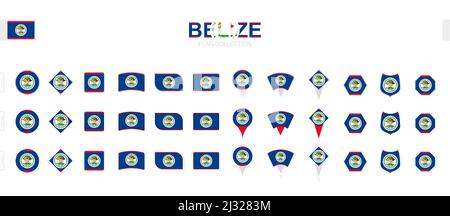 Flags of Belize. Set of colors flat design and long shadows. Vector ...