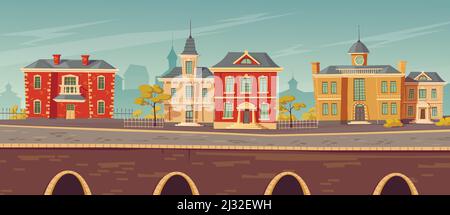 19th century town street with european buildings and lake promenade ...