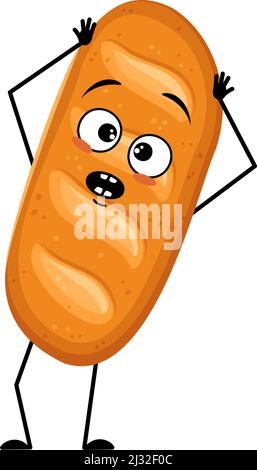 Cute bread character with panic emotions, surprised face, shocked eyes ...