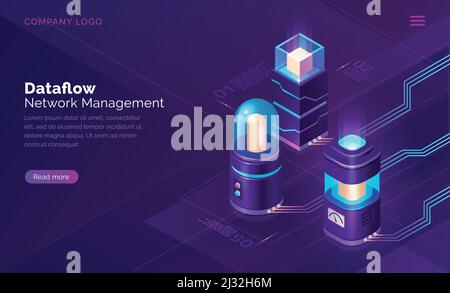 Data flow, network manager isometric technology concept vector. 3d ...