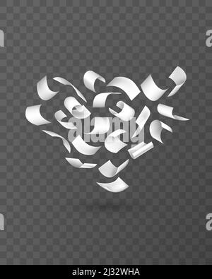 Flying white paper sheets in air. Falling blank note pages with curved ...