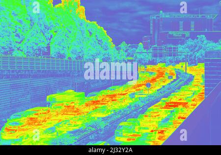 Infrared view of heavy fast moving traffic - motion infrared map Stock ...
