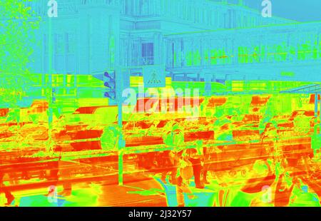 Infrared view of heavy fast moving traffic - motion infrared map Stock ...