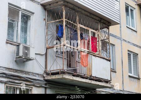 View of Khrushchyovka, common type of old low-cost apartment building ...