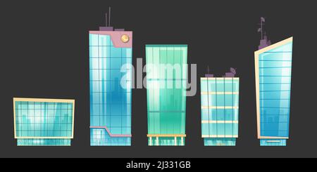 Tall building Business Skyscraper Antenna Tower set vector illustration ...