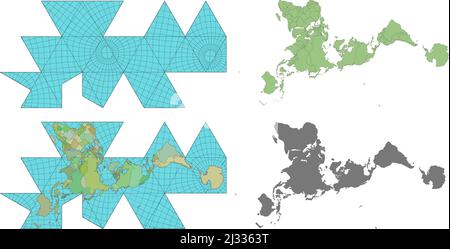 Vector Political World Map Fuller Projection, Dymaxion World map Stock ...