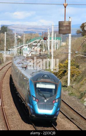 Class 397 CAF Civity 5 car Nova 2 emu, unit number 397010, in TPE livery passing Woodacre near ...