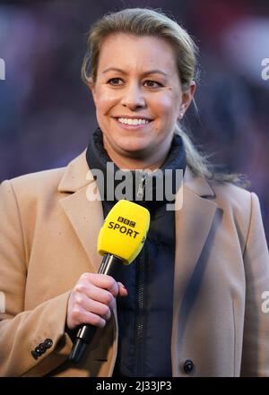 BBC Sport presenter Jo Currie during the Emirates FA Cup fourth round ...