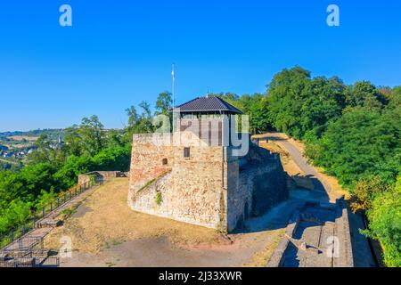 Aerial view of Teufelsburg Castle near Saarlouis, Saar Valley, Saarland ...
