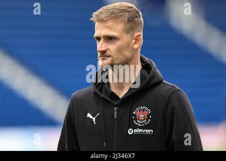 Callum Connolly #2 of Blackpool arrives at Bloomfield Road Stock Photo ...