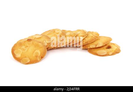 Almond flake cookies isolated on white Stock Photo - Alamy