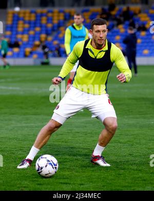 Charlton Athletic's Jason Pearce warms up ahead of the match Stock ...