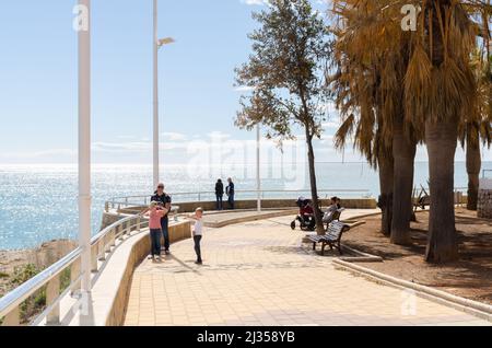NERJA, SPAIN - 04 MARCH 2022 A beautiful stone promenade for walking ...