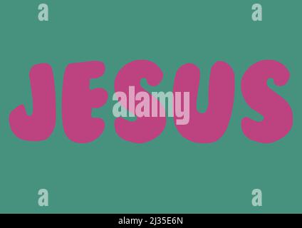 Jesus Word illustrated in green background Stock Photo - Alamy